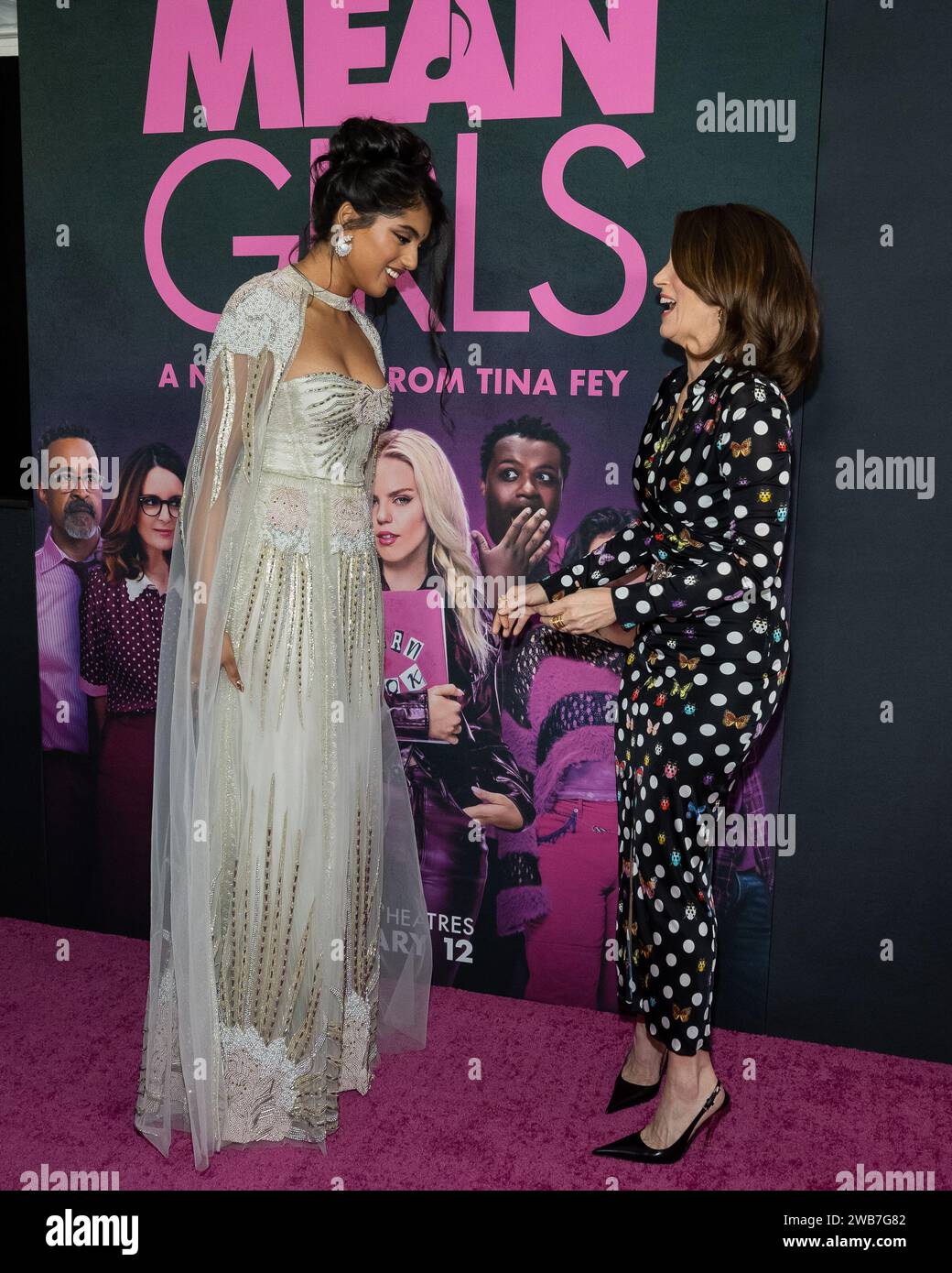(L-R) Avantika and Tina Fey arrive on the 'pink' carpet for the New ...