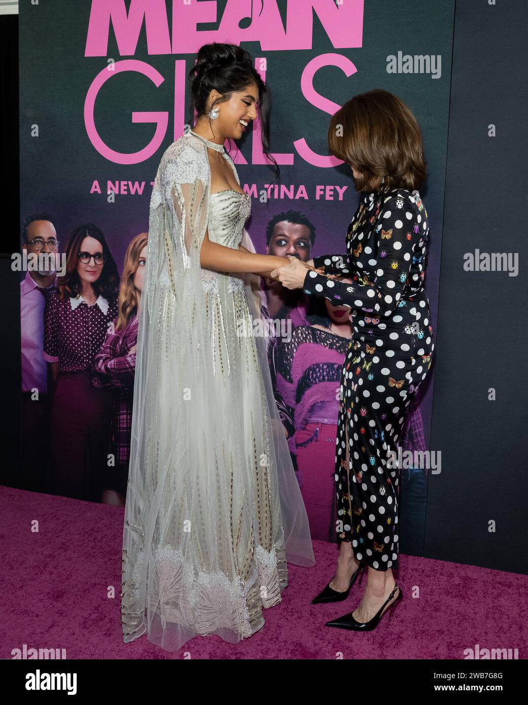 (L-R) Avantika and Tina Fey arrive on the 'pink' carpet for the New York premiere of "Mean Girls ...