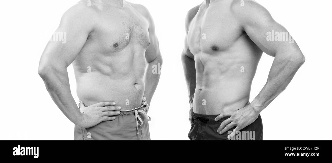diet and sport for body comparison in studio. men with diet and sport ...