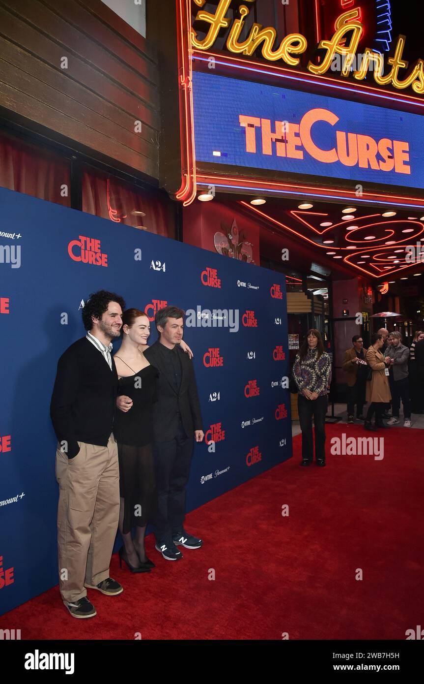 Benny Safdie, from left, Emma Stone and Nathan Fielder attend the ...