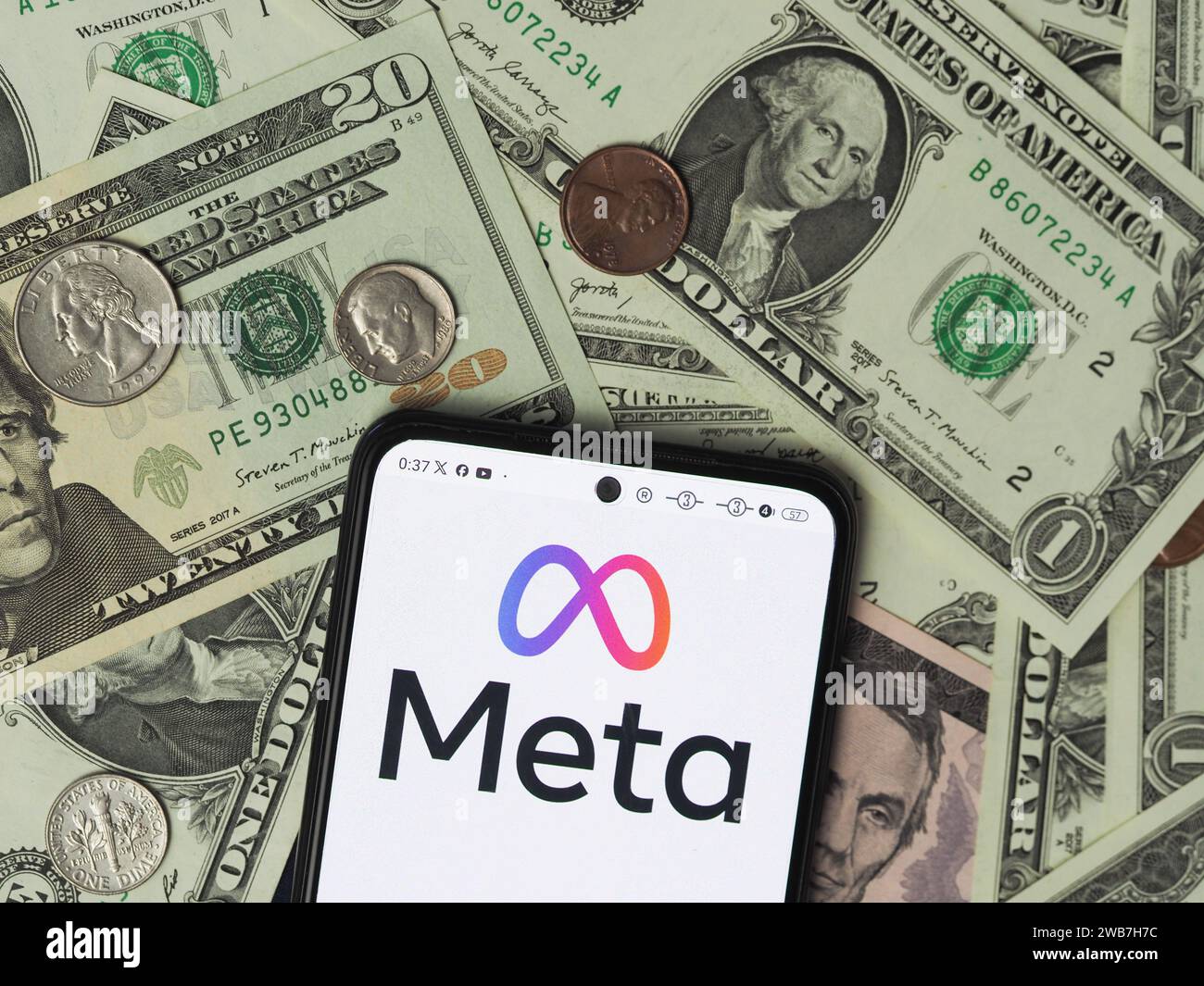 Germany. 09th Jan, 2024. In this photo illustration, a Meta Platforms, Inc. logo seen displayed ...