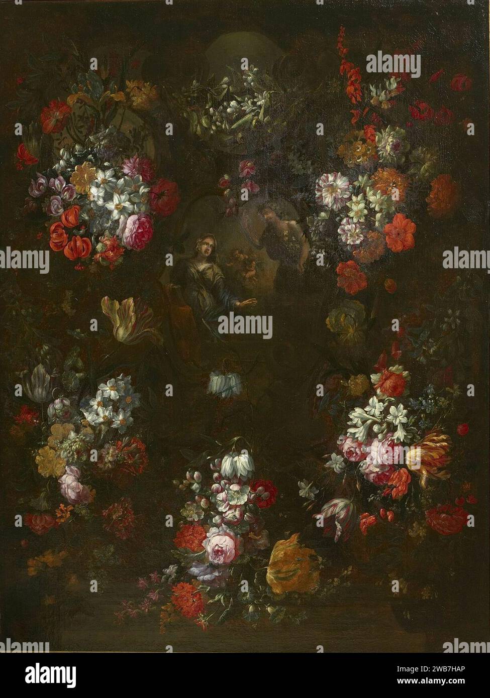 Peter Frans Casteels - Our Lady of Annunciation in a wreath of flowers ...