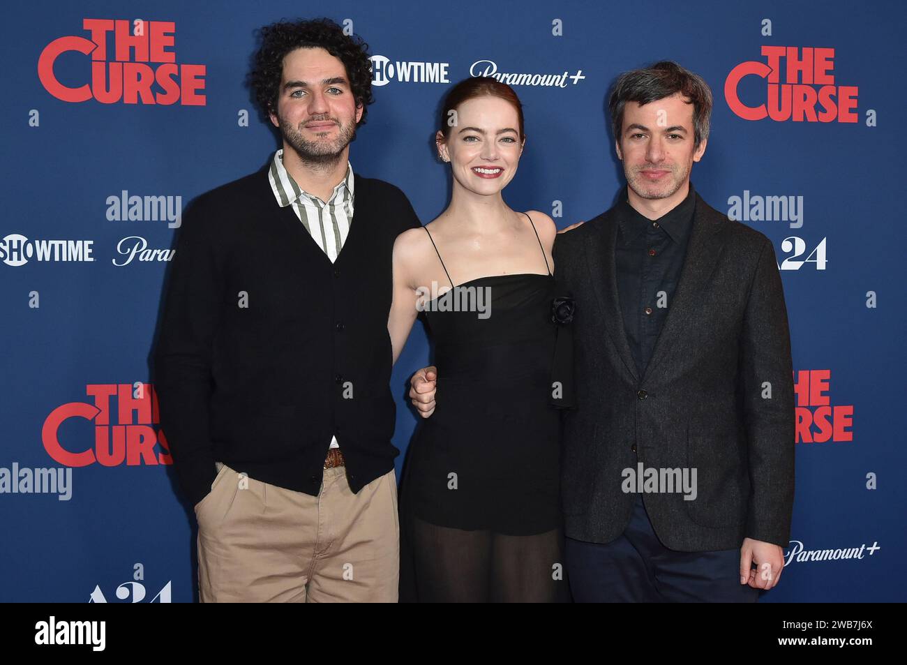 Benny Safdie, from left, Emma Stone and Nathan Fielder attend the ...