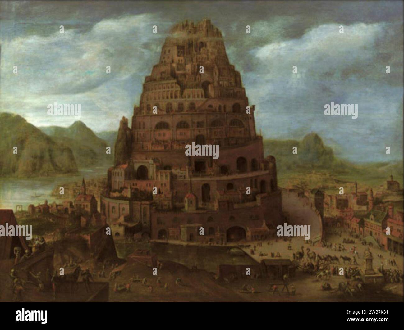 Possibly after Hendrick van Cleve (III) - The building of the Tower of ...