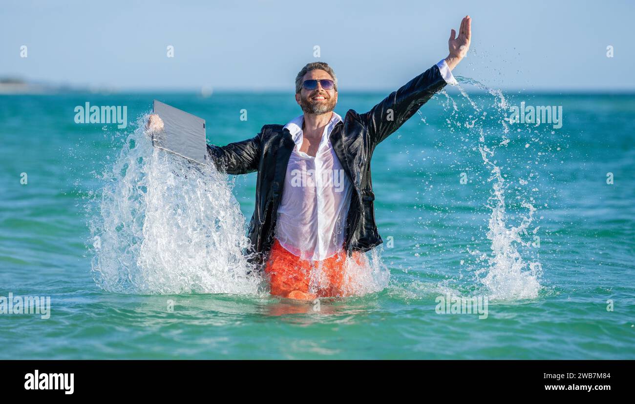 successful businessman finally relaxing. businessman has success ...