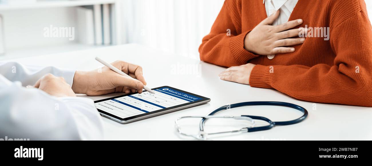 Patient attend doctor's appointment at clinic or hospital office ...