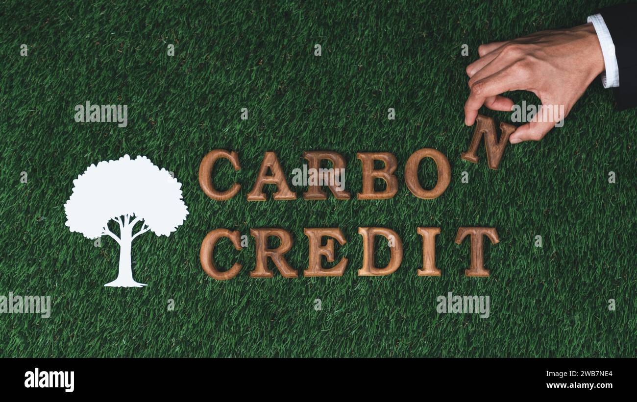 Hand arrange wooden alphabet text in CO2 on biophilic background with ...