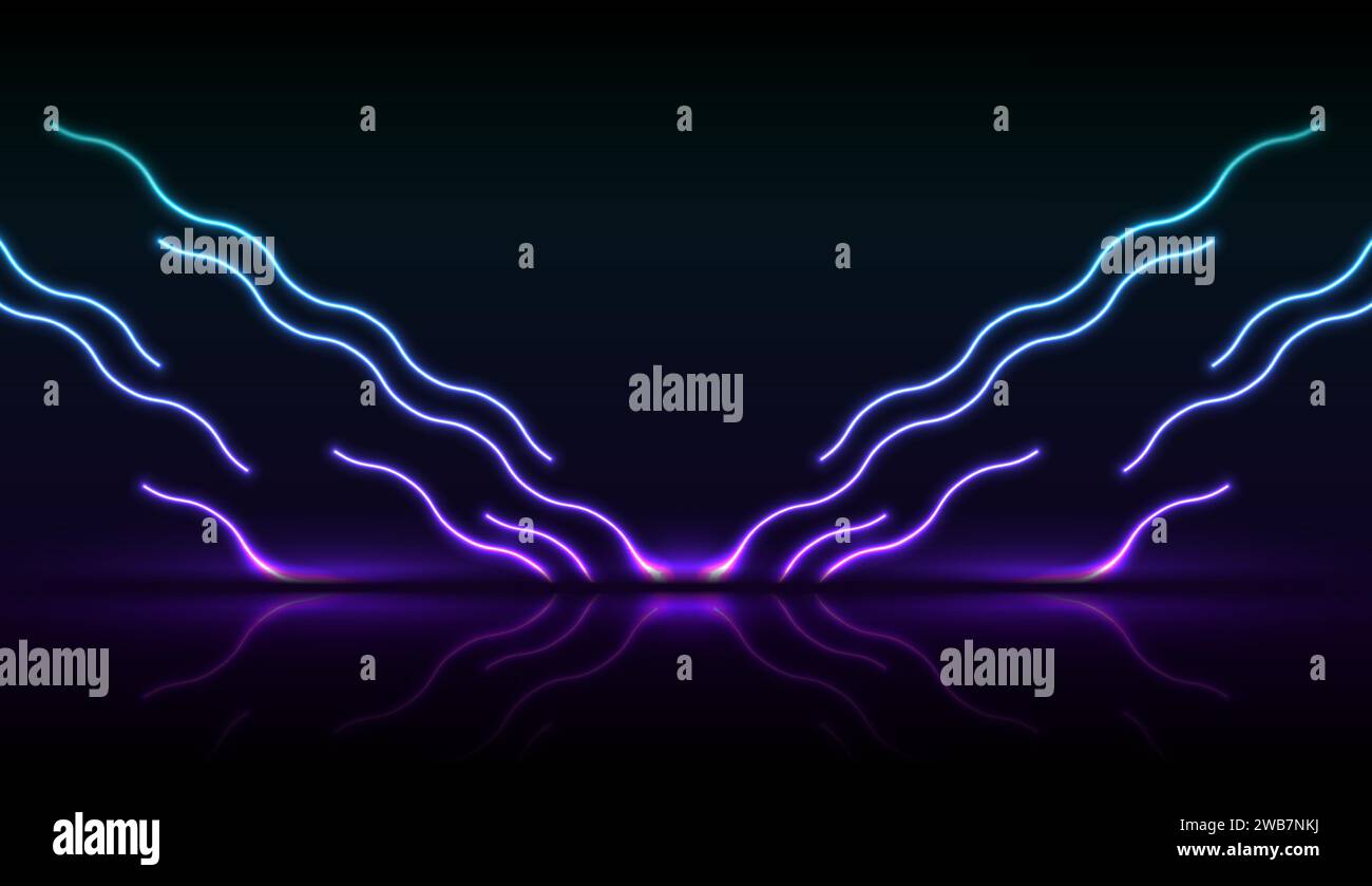 Blue ultraviolet neon laser wavy lines technology background ...