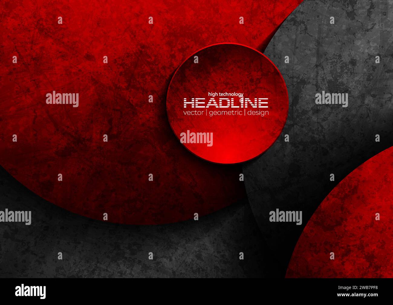 Black and red grunge geometry background with circles. Abstract ...