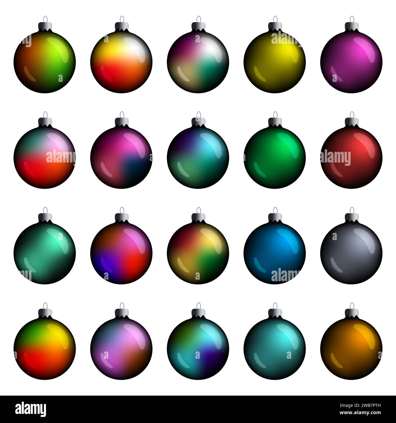 Set of realistic round Christmas balls with colorful gradient and ...