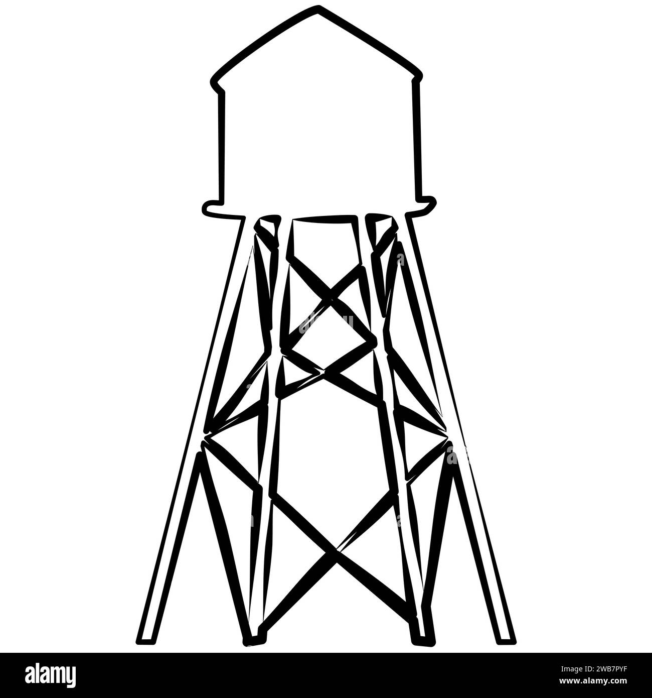 Farm water tower with barrel outline isolated on white background ...