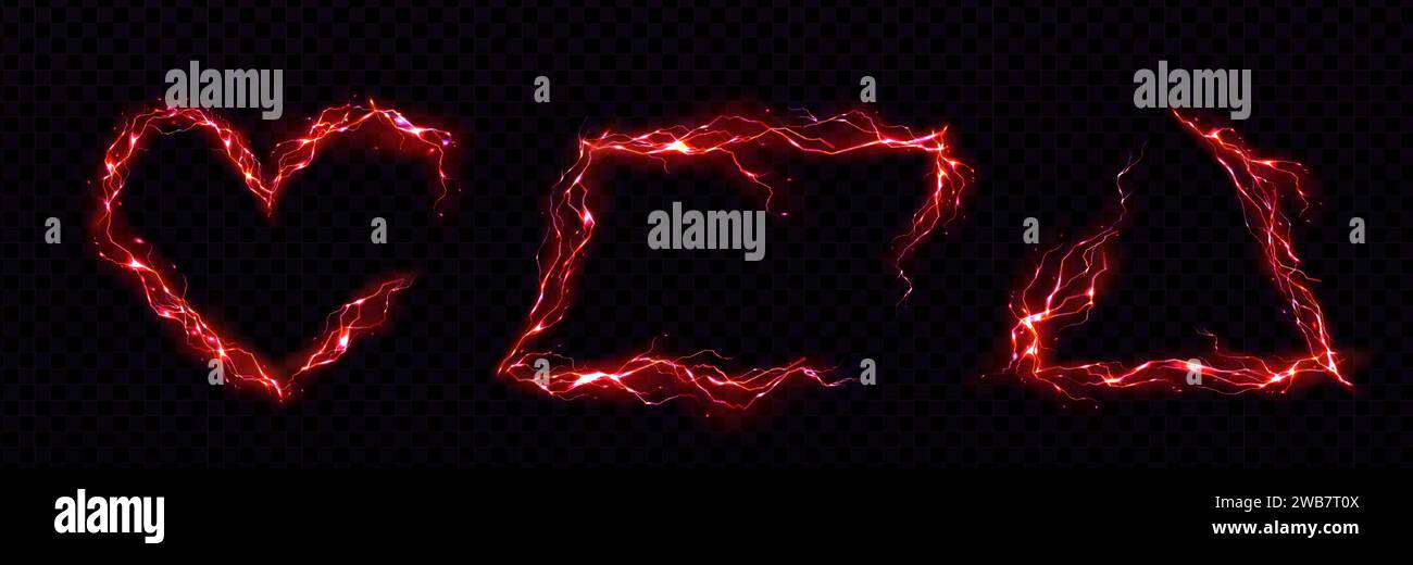 Red frames made of glowing neon lightning. Realistic vector set of ...