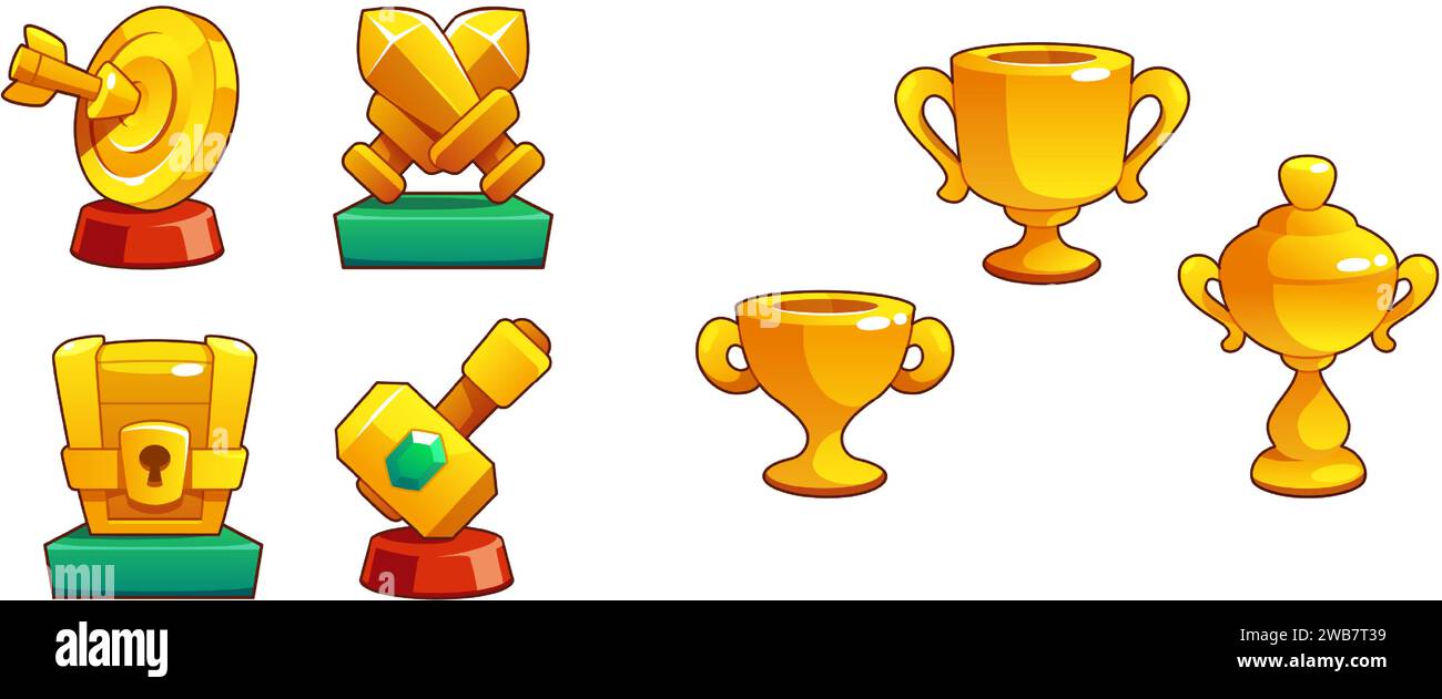 Game winner assets and trophies set isolated on white background ...
