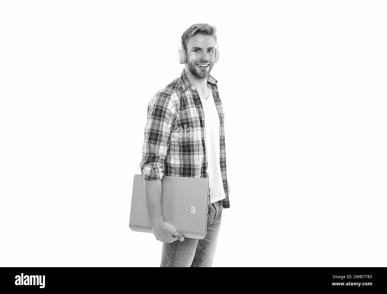 happy millennial man student isolated on white. millennial man student ...