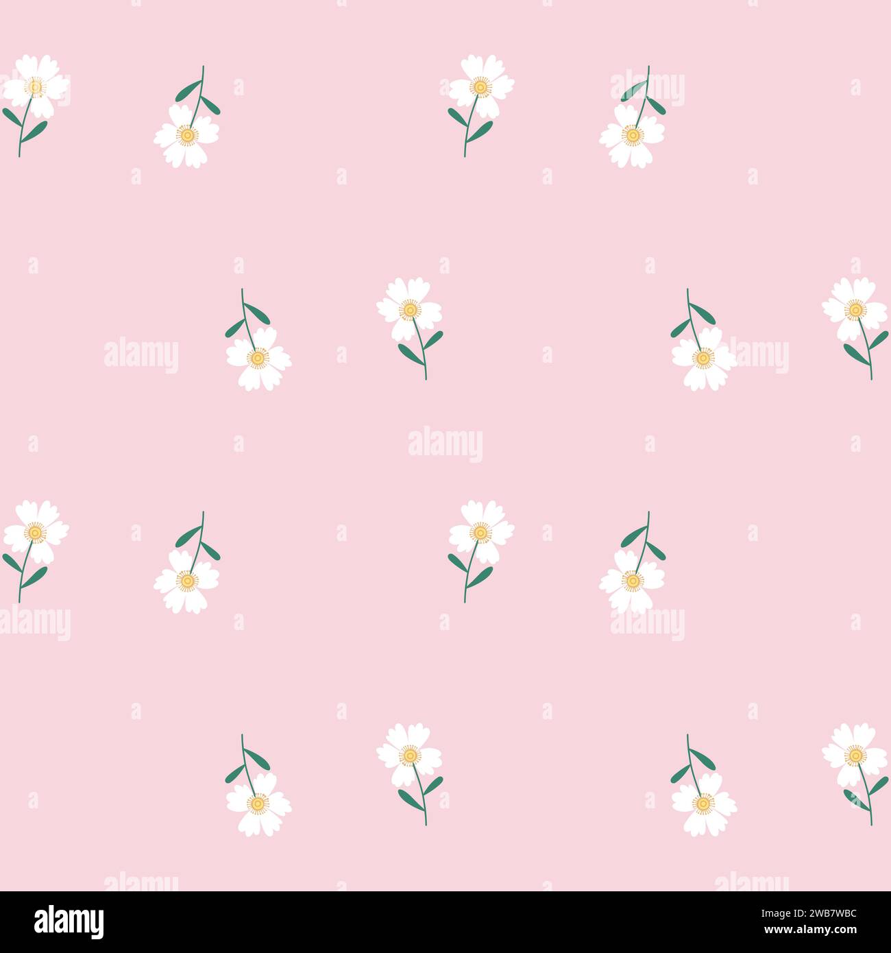 Floral Seamless Pattern of Sparse White Flowers on Pink Background ...