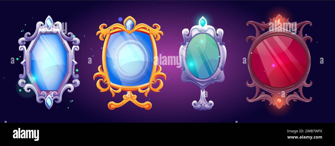 Set of magic game mirrors isolated on background. Vector cartoon ...