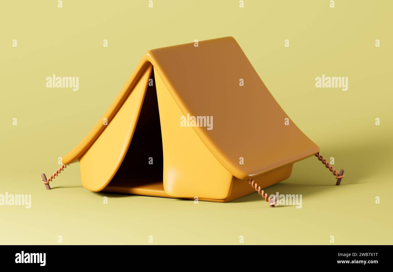 Cartoon tent and bonfire, cartoon camping, 3d rendering. 3d ...