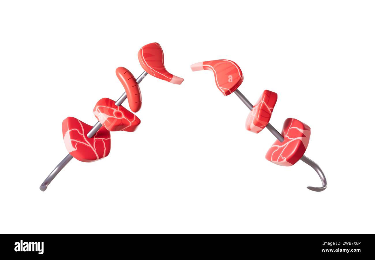 Cartoon meat and sausage , barbecue skewer, cartoon barbecue, 3d ...
