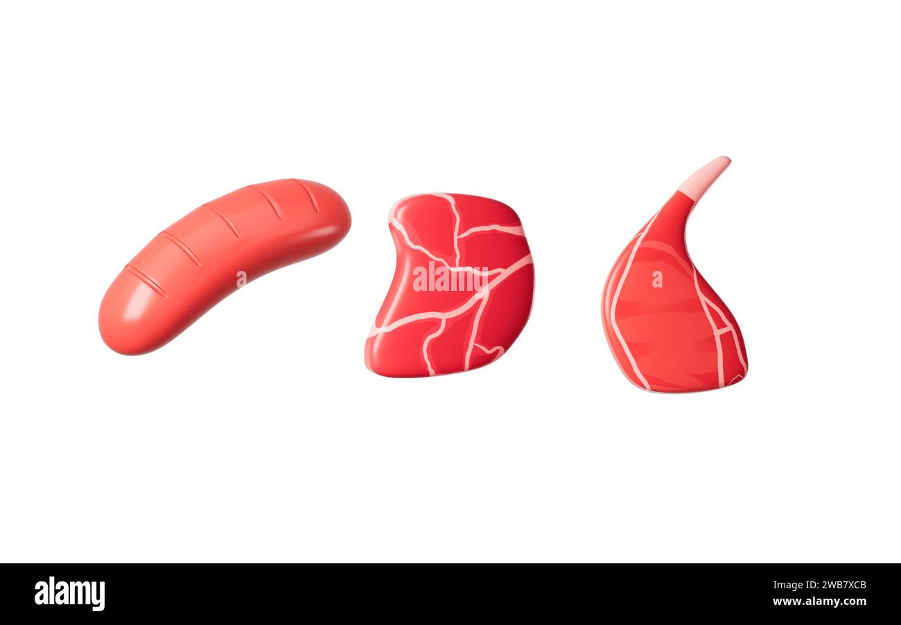 Cartoon raw meat and sausage model, 3d rendering. 3d illustration Stock ...