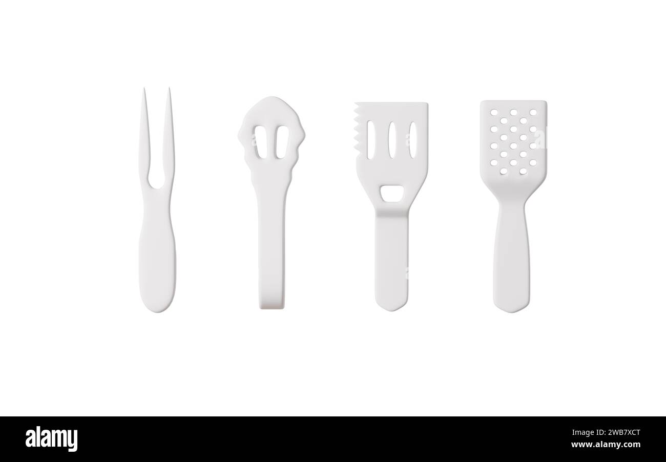 Cartoon barbecue tools, kitchenware, 3d rendering. 3d illustration ...
