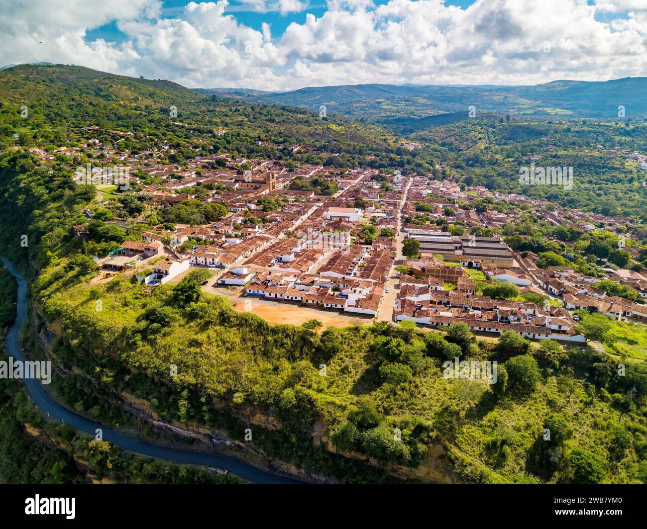 Aerial view of heritage town Barichara. Historic city in Santander ...