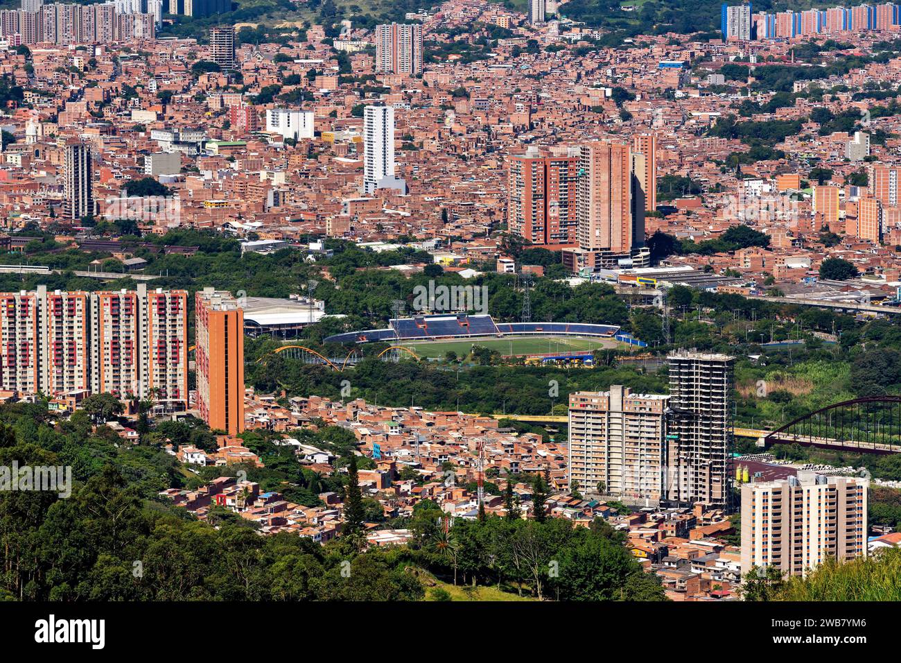 Cityscape view to Copacabana, suburb of Medellin. Town and municipality ...
