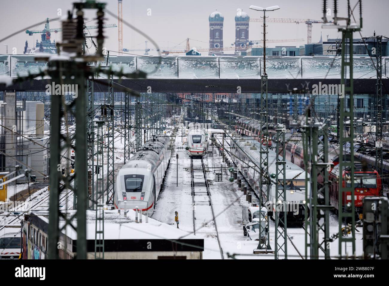Munich, Germany. 08th Jan, 2024. Parked ICE trains and other Deutsche ...