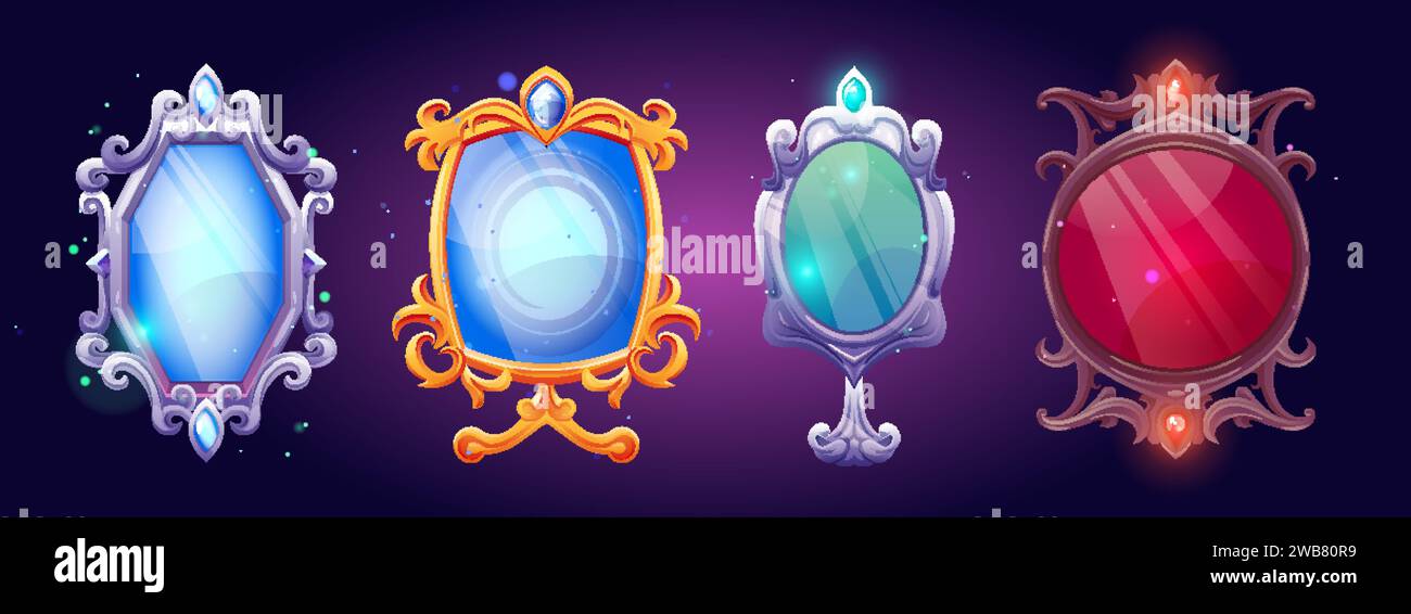 Set of magic game mirrors isolated on background. Vector cartoon ...