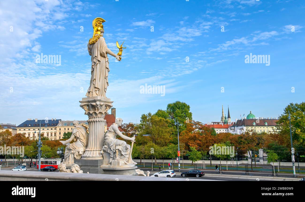 Vienna, Austria. The statue of Athena Pallada goddess front of Austrian ...