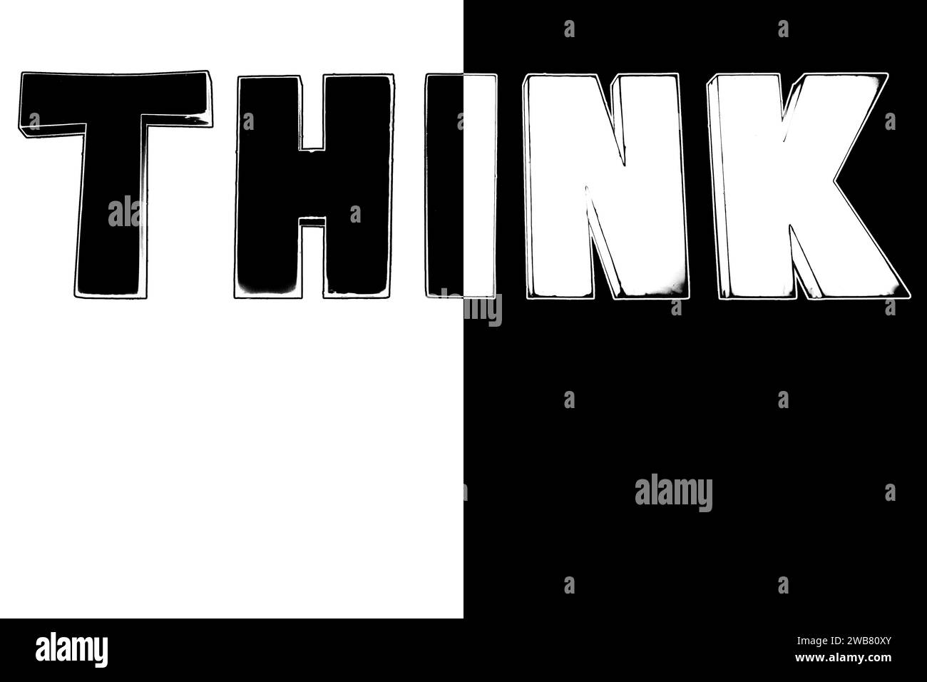 Word THINK big letters black white background isolated closeup, think ...