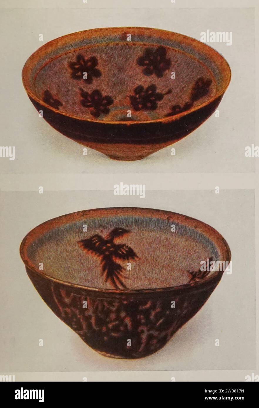 Tea-bowl of buff Stoneware with glaze of black mottled with ...
