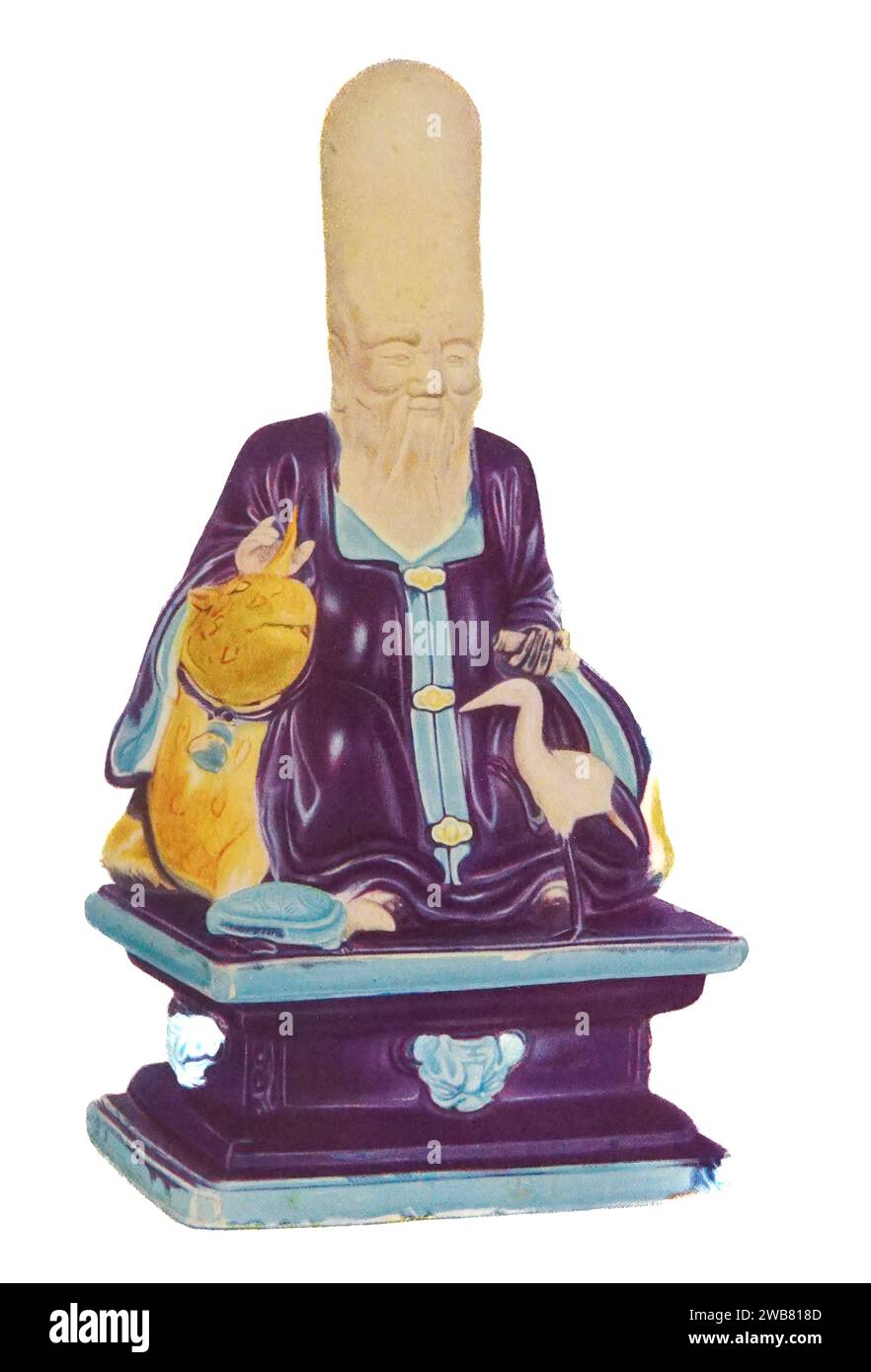 Figure of Shou Lao, God of Longevity, in porcelain with coloured glazes ...