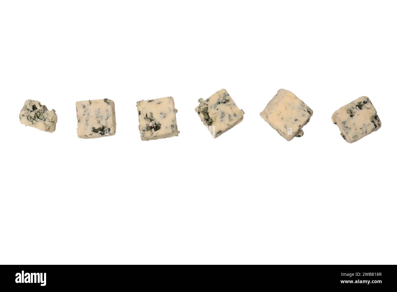 Blue cheese cubes isolated on a white background. Top view Stock Photo ...