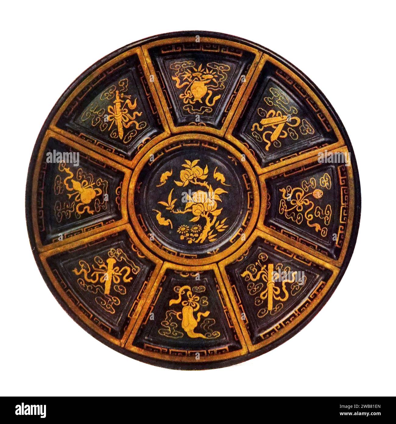 Nest of sweetmeat dishes in blue lacquer decorated with gold Ch’ing ...