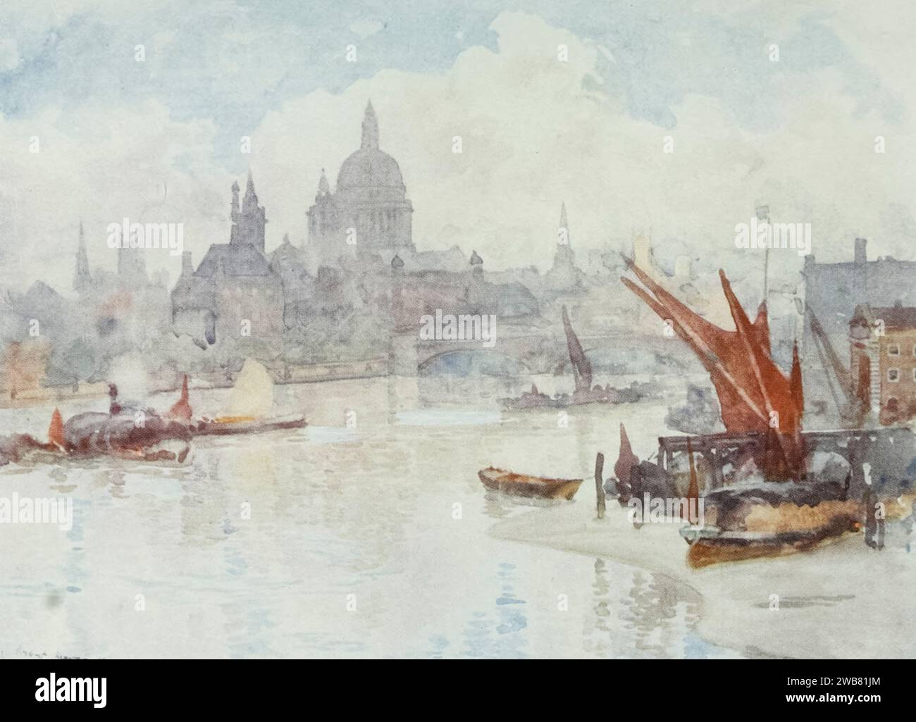 Blackfriars Reach from Waterloo Bridge painting by Herbert Marshall ...