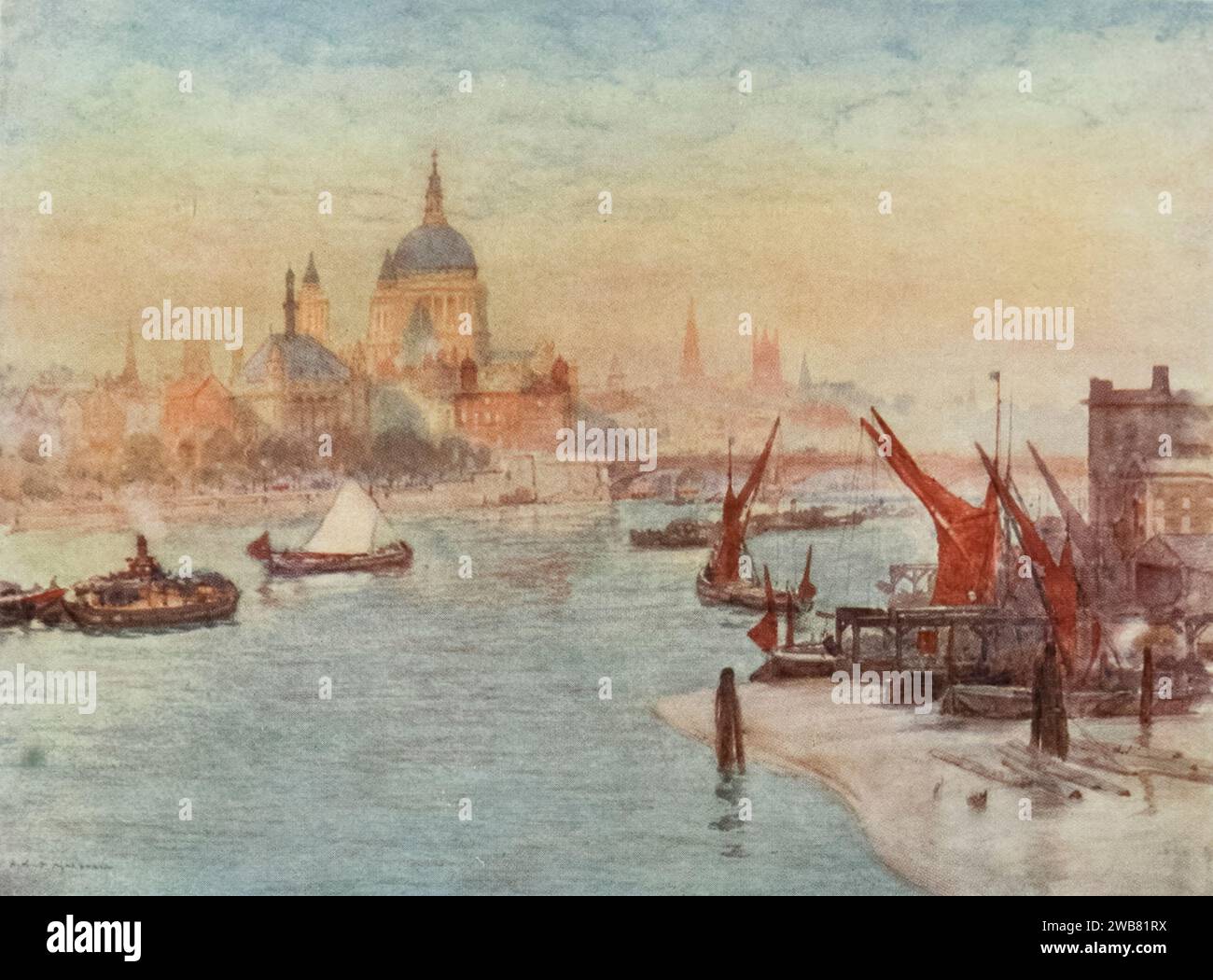 View from Waterloo Bridge painting by Herbert Marshall, 1905 Herbert ...