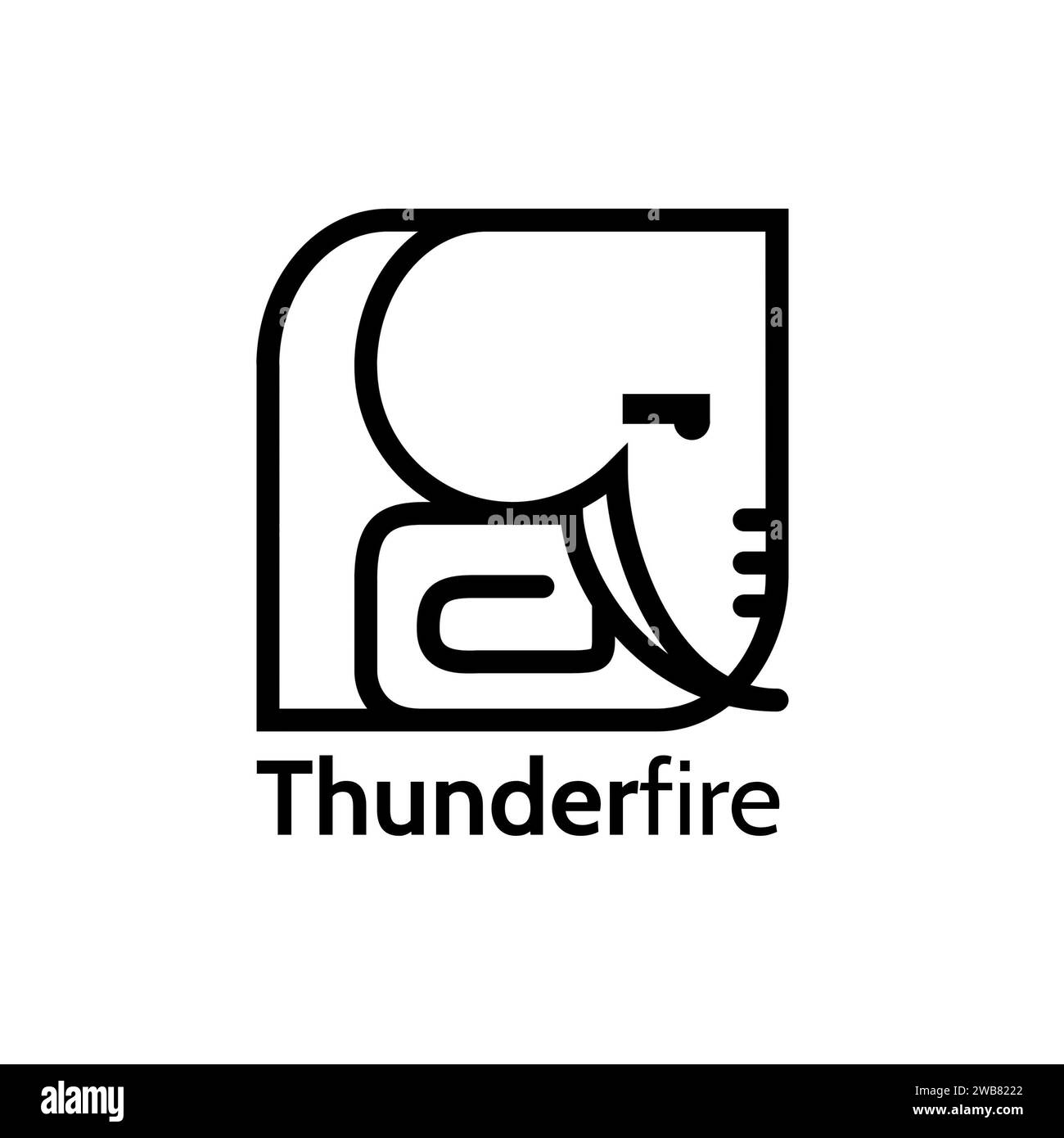 Thunder fire text in black with square elephant outline logo on white ...