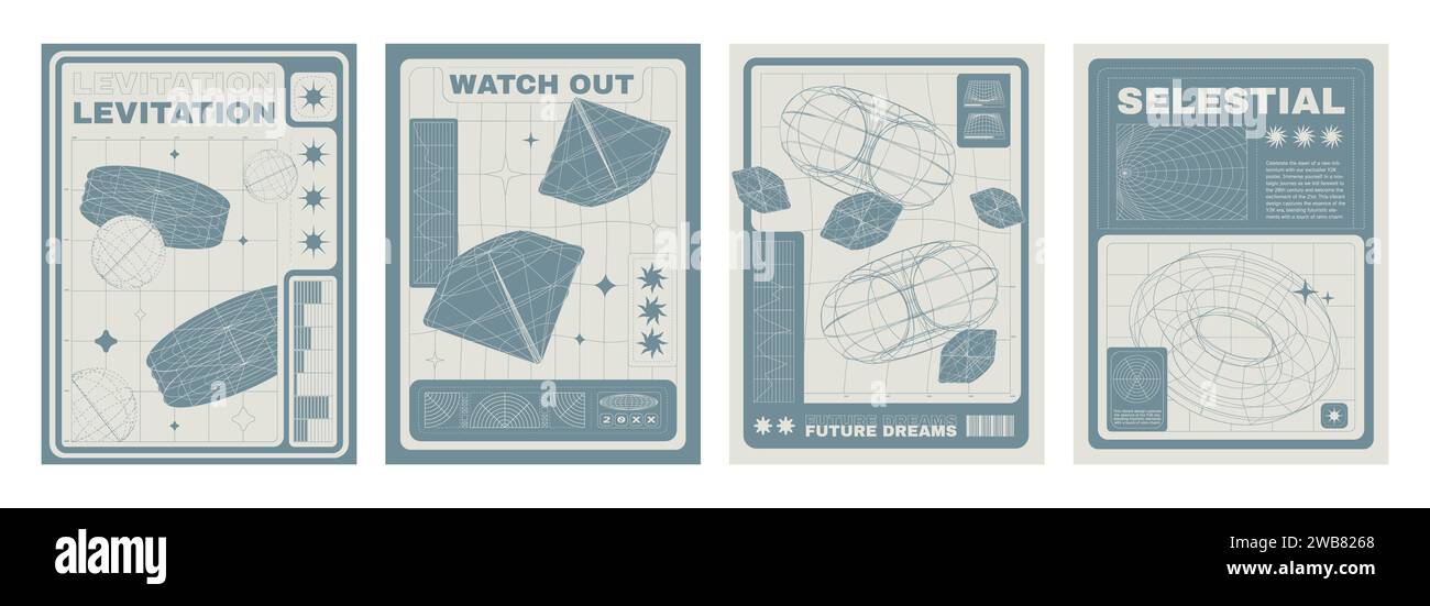 Poster and cover design layout in y2k style with grid abstract simple ...