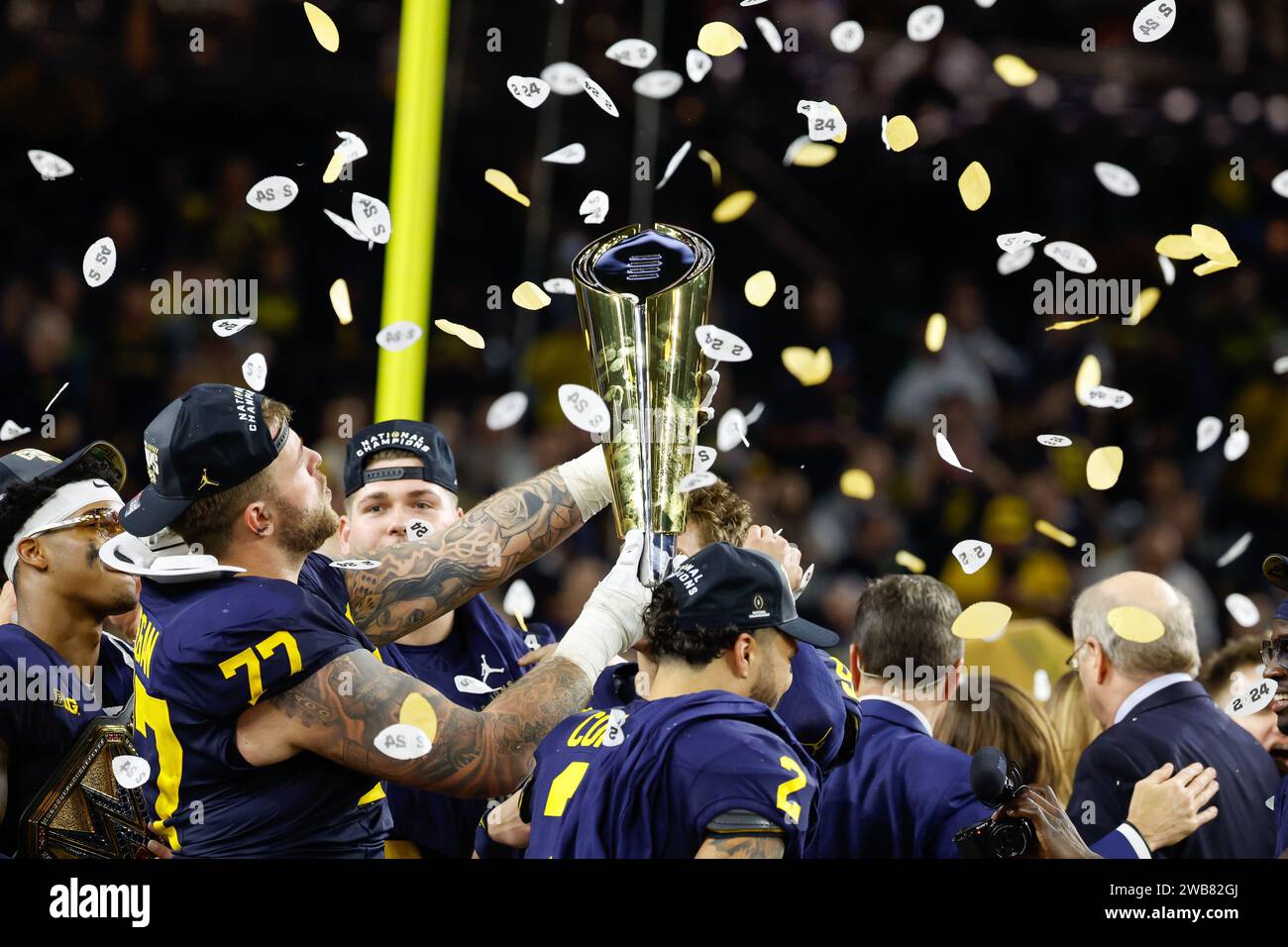 Houston, TX, USA. 8th Jan, 2024. Michigan Wolverines offensive lineman Trevor Keegan (77) after ...