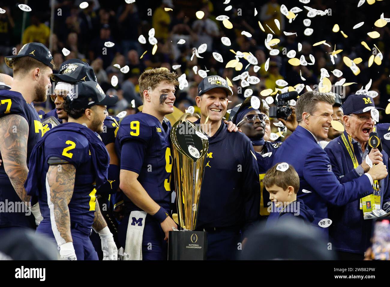January 8, 2024: Michigan Wolverines head coach Jim Harbaugh and quarterback J.J. McCarthy (9 ...