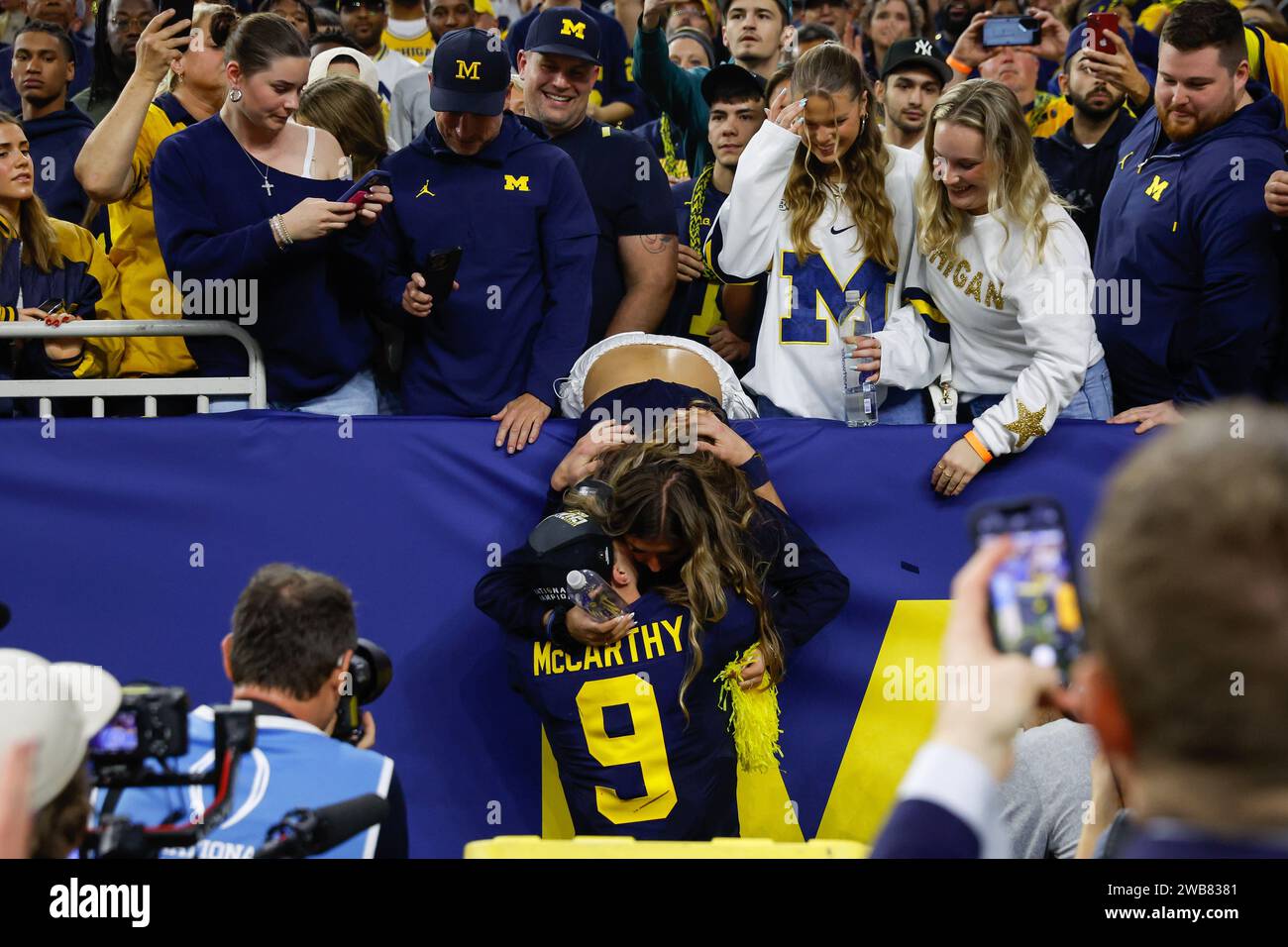 January 8, 2024: Michigan Wolverines quarterback J.J. McCarthy (9) hugs ...