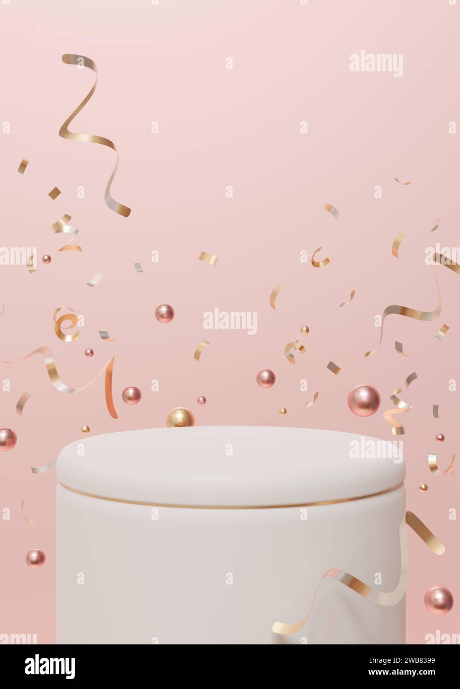 Elegant soft pink vertical background with pedestal adorned with gold ...