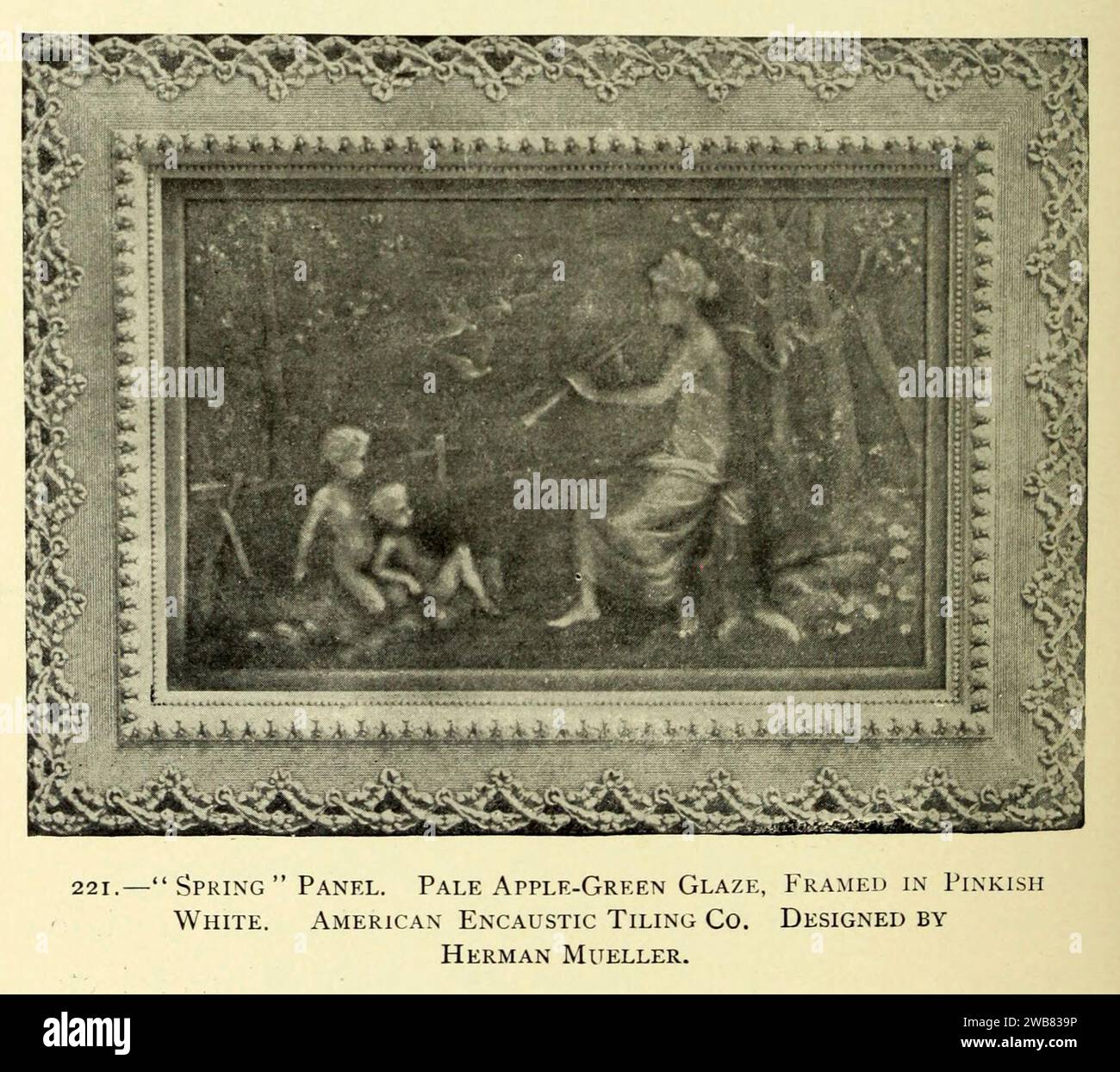 Spring Panel. Pale Apple-Green Glaze ; Framed in Pinkish White ...