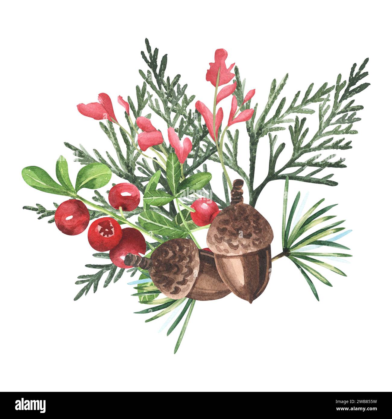 Watercolor hand drawn autumn card design with illustration of colorful ...