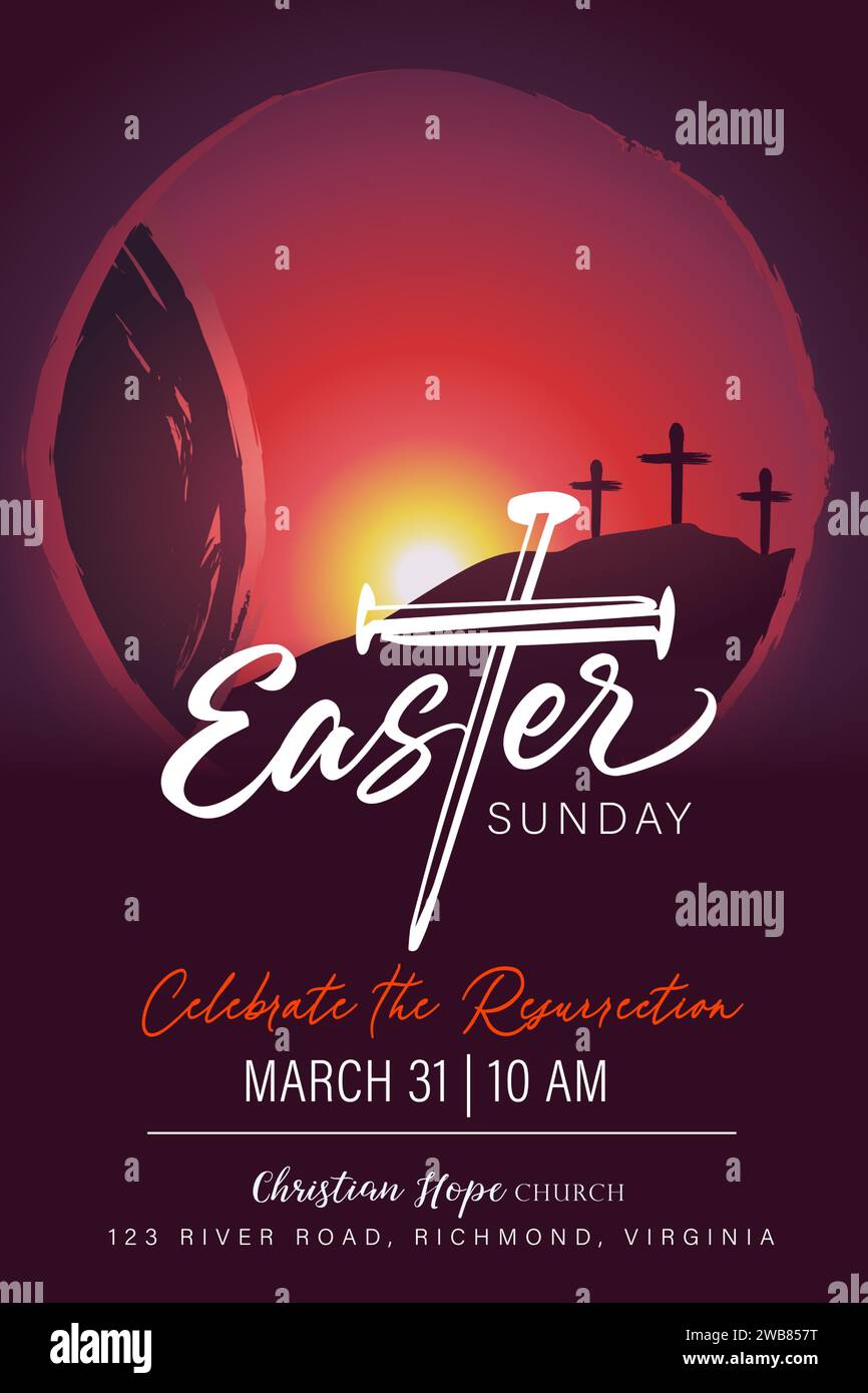 Easter Sunday church banner template with nail cross. Celebrate the ...
