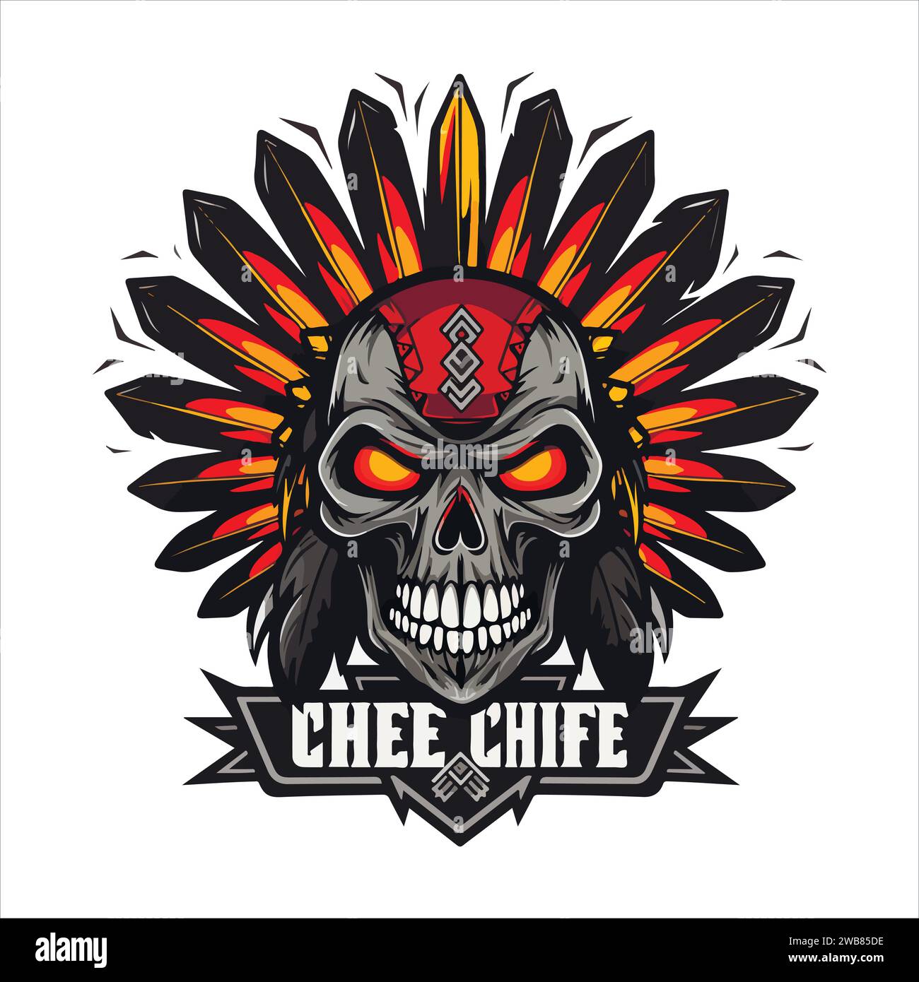 Skull emblem vector logo. Agressive human cherokee, apache skull Stock ...
