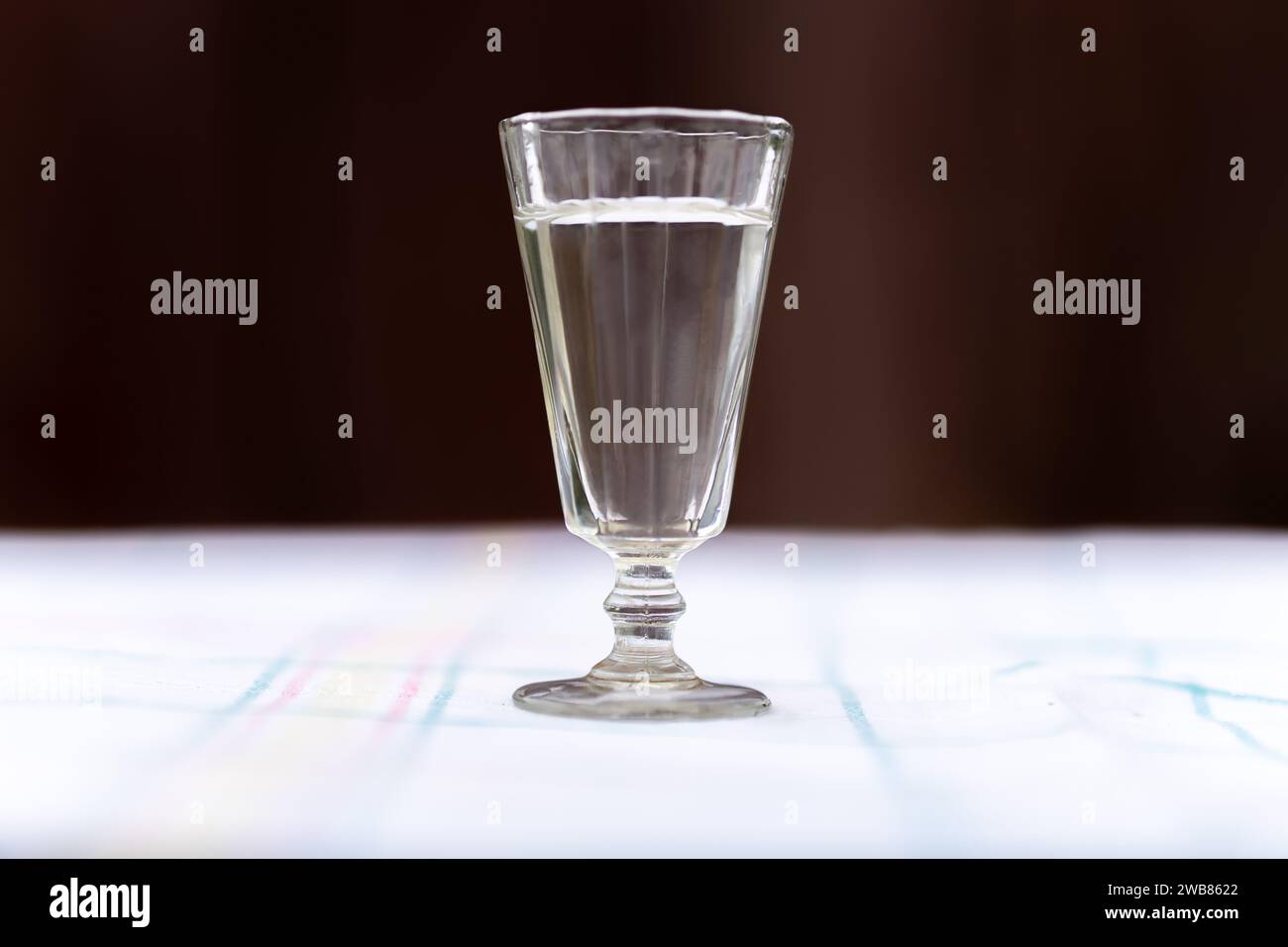 Vodka. Shots, glasses with vodka. Dark background. Copy space Selective ...