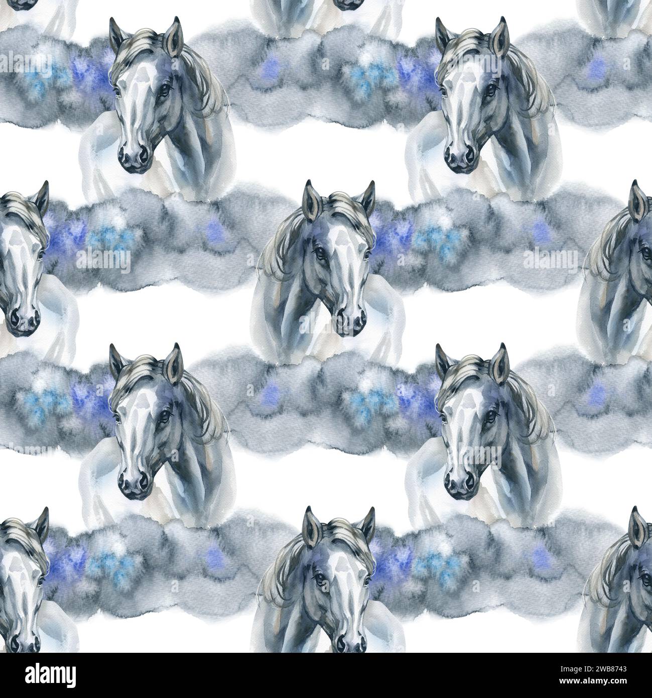 Hand drawn watercolor cute seamless pattern illustration white wild ...