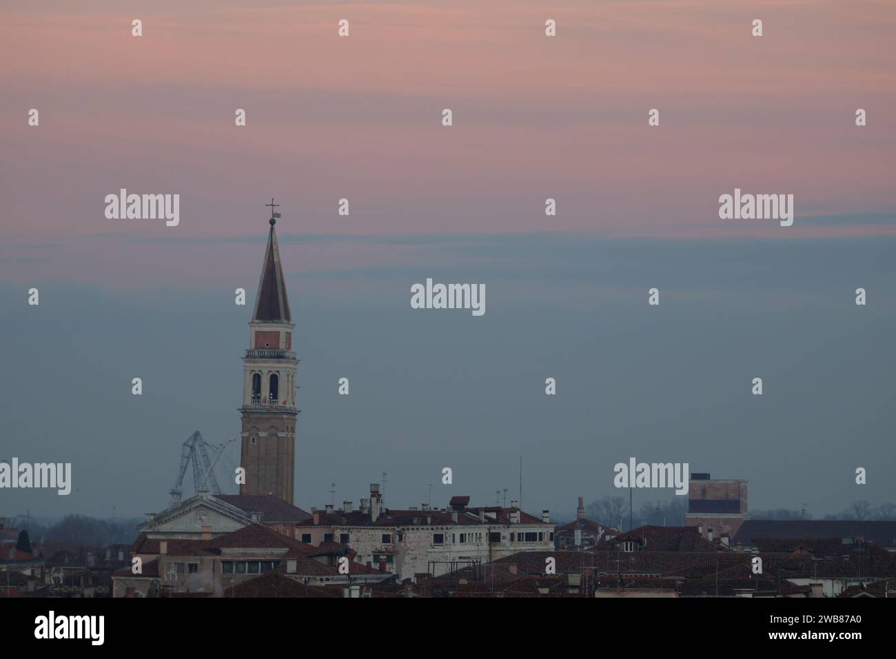 The tower of San Francesco della Vigna at sunset. Venice, northern ...