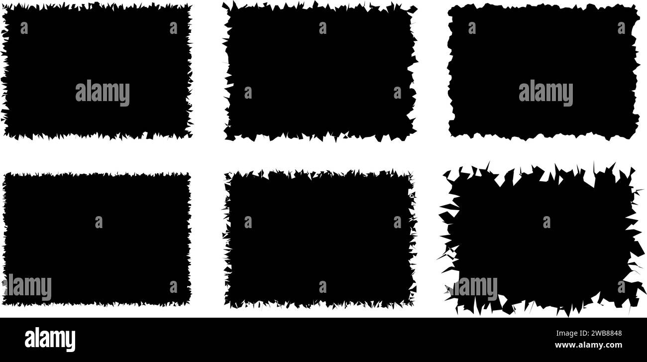 Jagged rectangle. Black simple shape. Rectangle paper template jagged ...